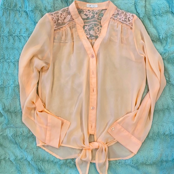 mine | Tops | Peach Sheer Tied Top | Poshmark